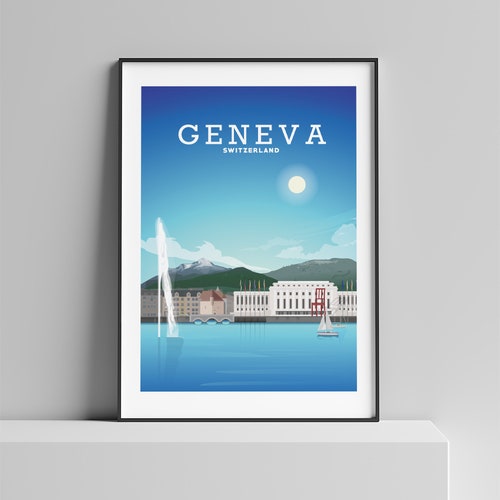 Lake Geneva Poster Switzerland Print Lake Geneva Wall Art - Etsy