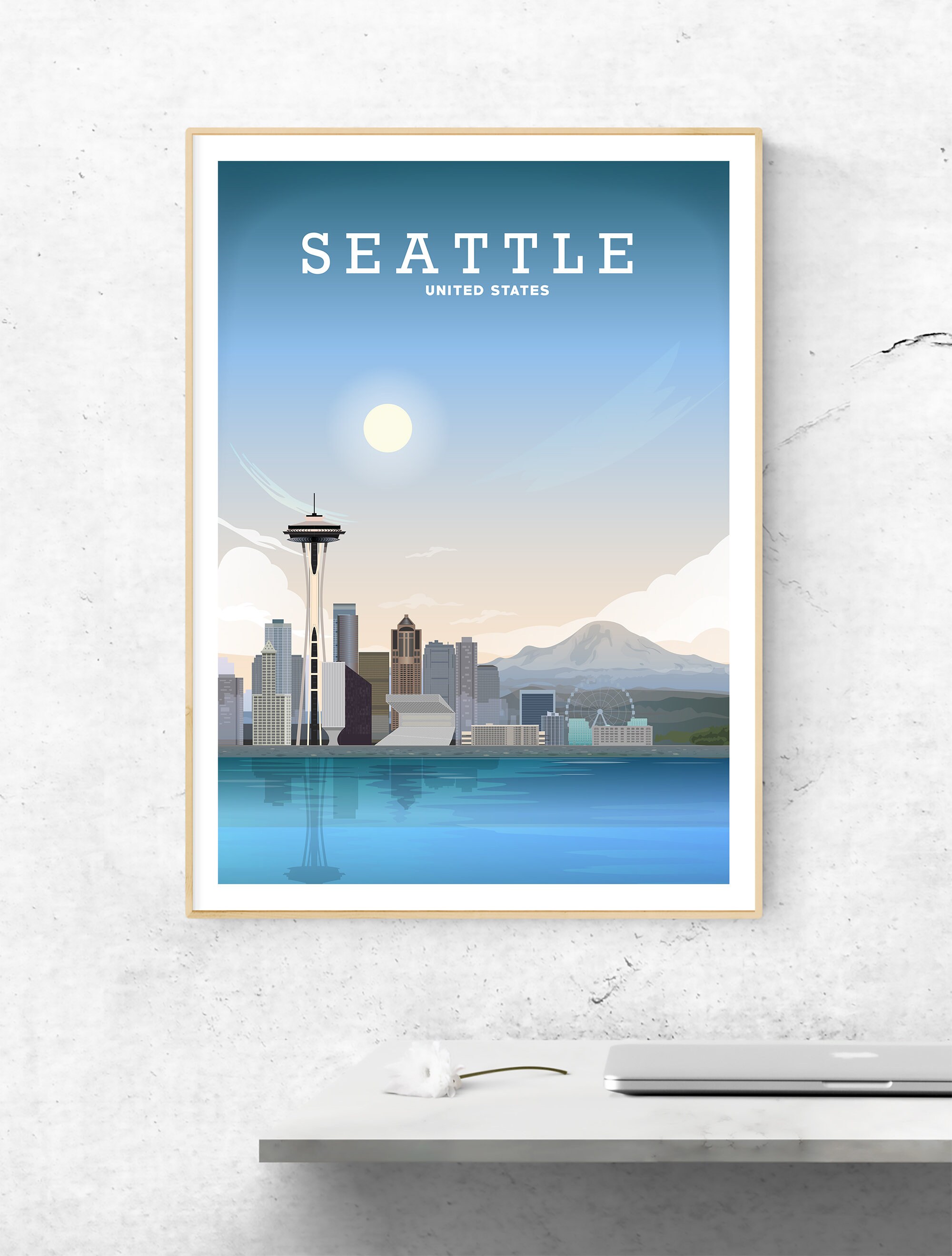 Seattle Travel Print Seattle Poster Seattle Art | Etsy