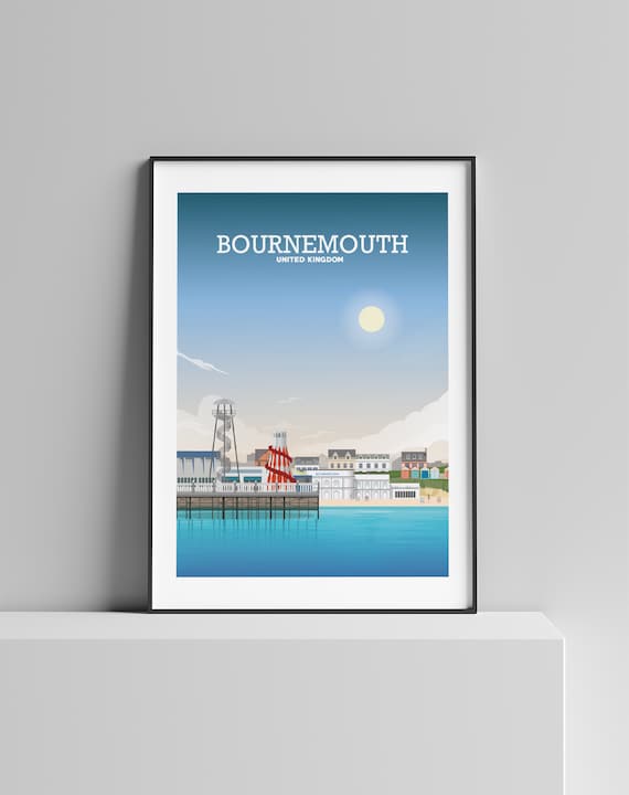 Bournemouth Print Dorset Poster English Art Seaside Town - Etsy