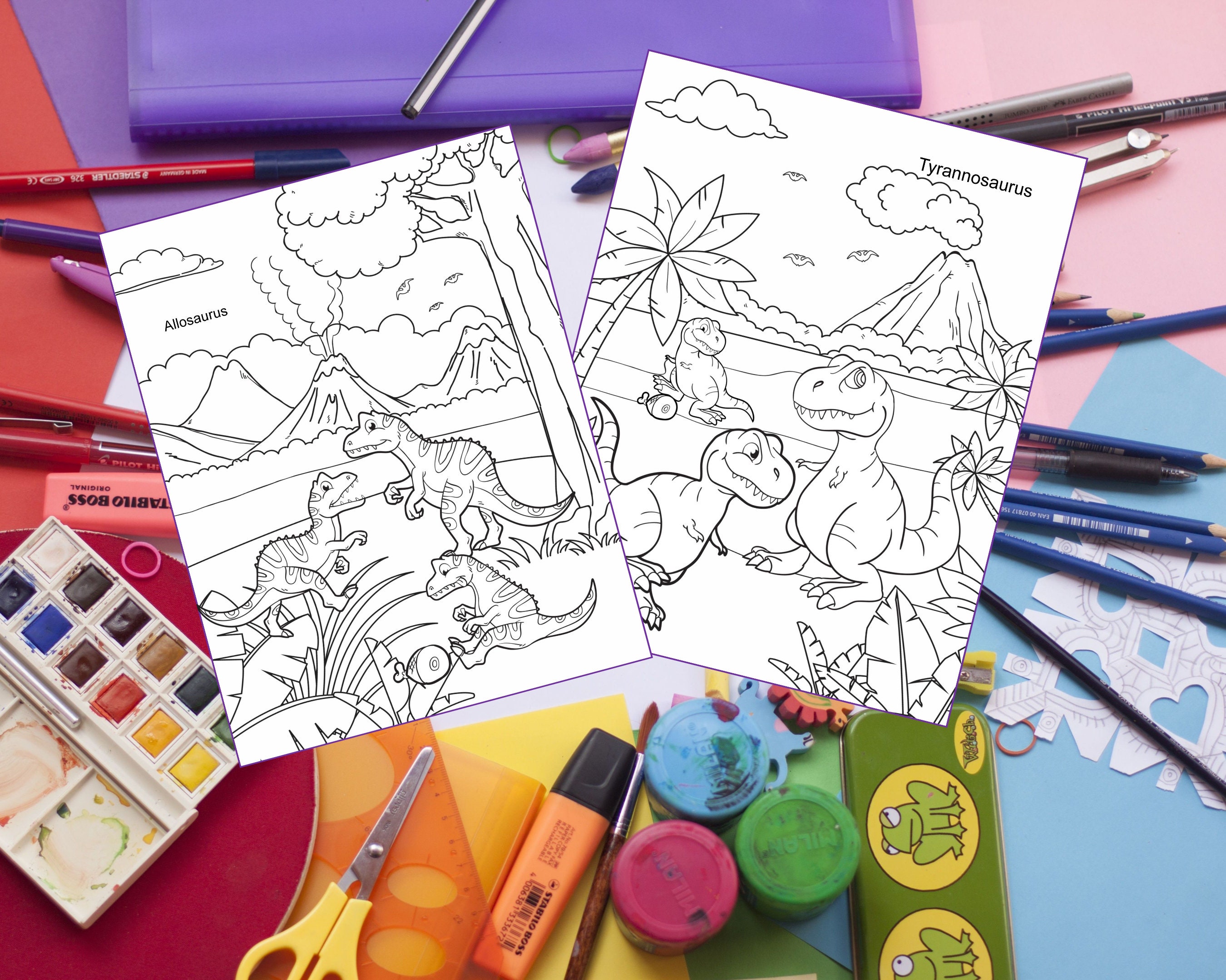 Coloring Pages for Kids, Dinosaurs and Jurassic Backgrounds INSTANT ...