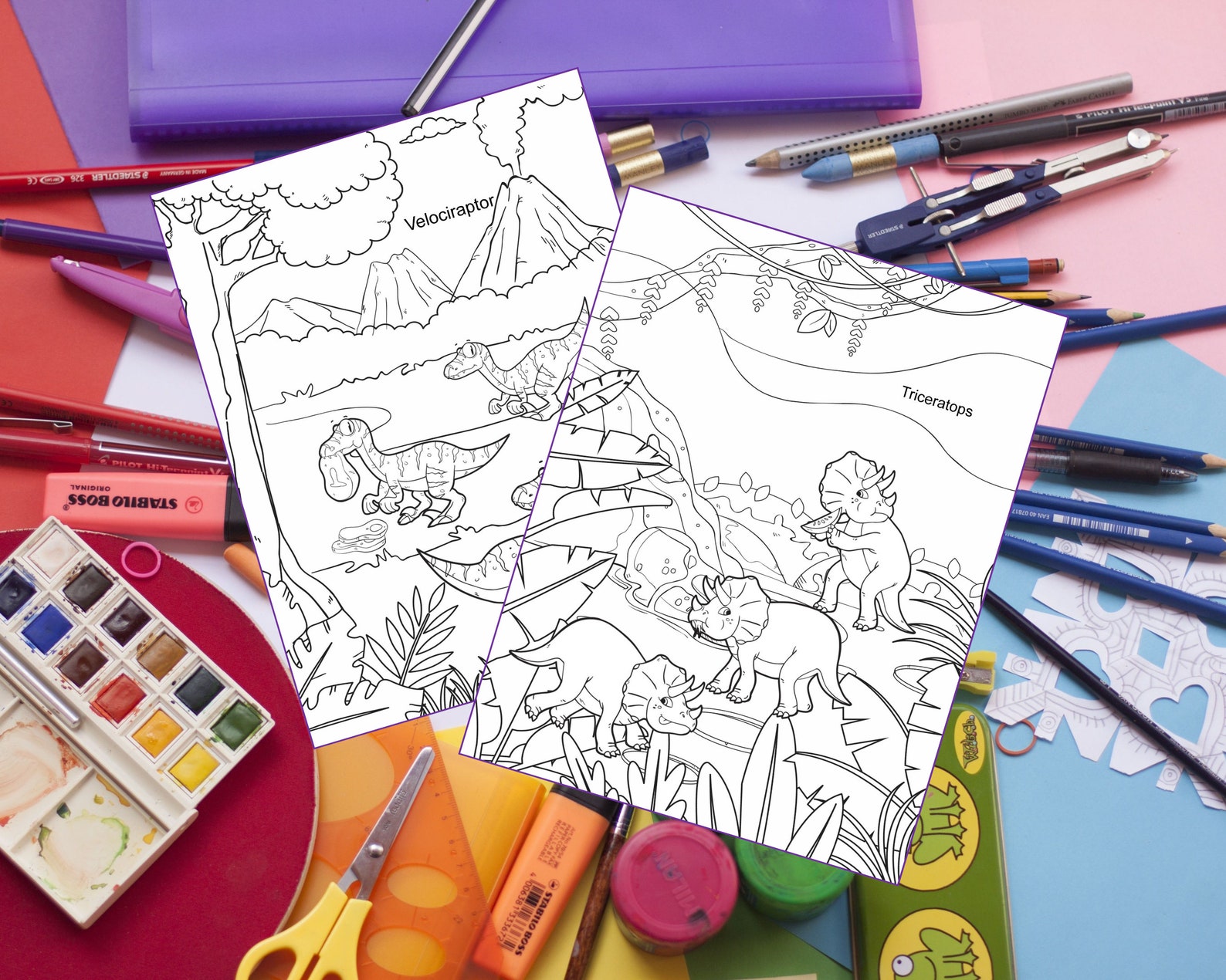 Coloring Pages for Kids, Dinosaurs and Jurassic Backgrounds INSTANT ...