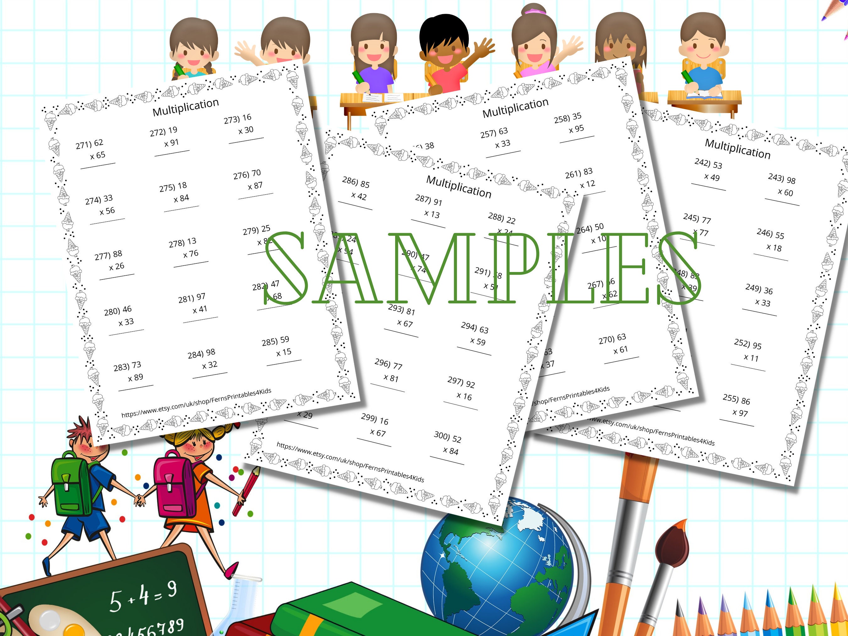 60 Multiplication Worksheets | 15 Practice Sums Each Sheet | 15 Answer ...