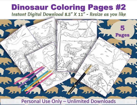 Coloring Pages for Kids Dinosaurs and Jurassic Backgrounds | Etsy