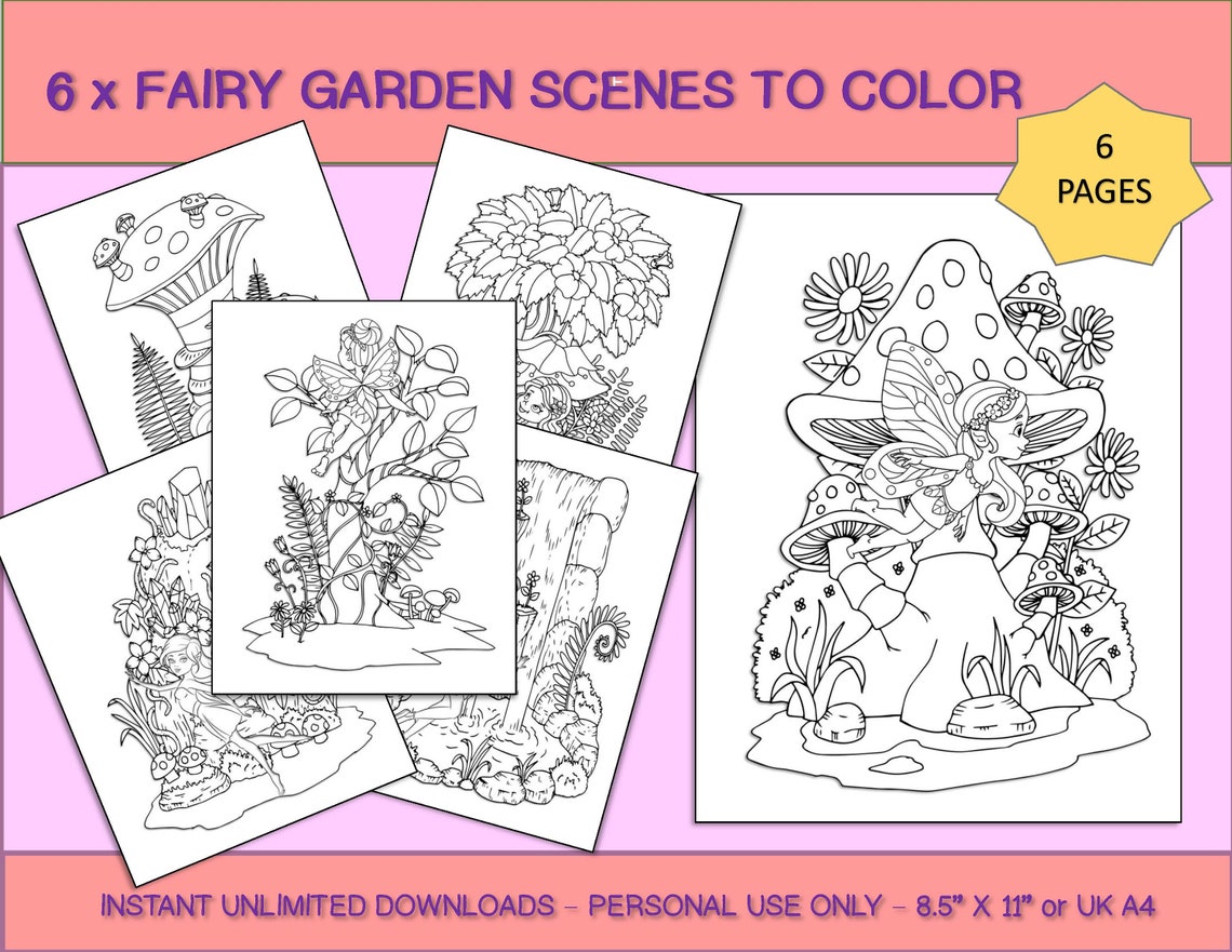 Fairy Woodland Garden Scenes Coloring Pages for Kids, Fairies and Fairy ...