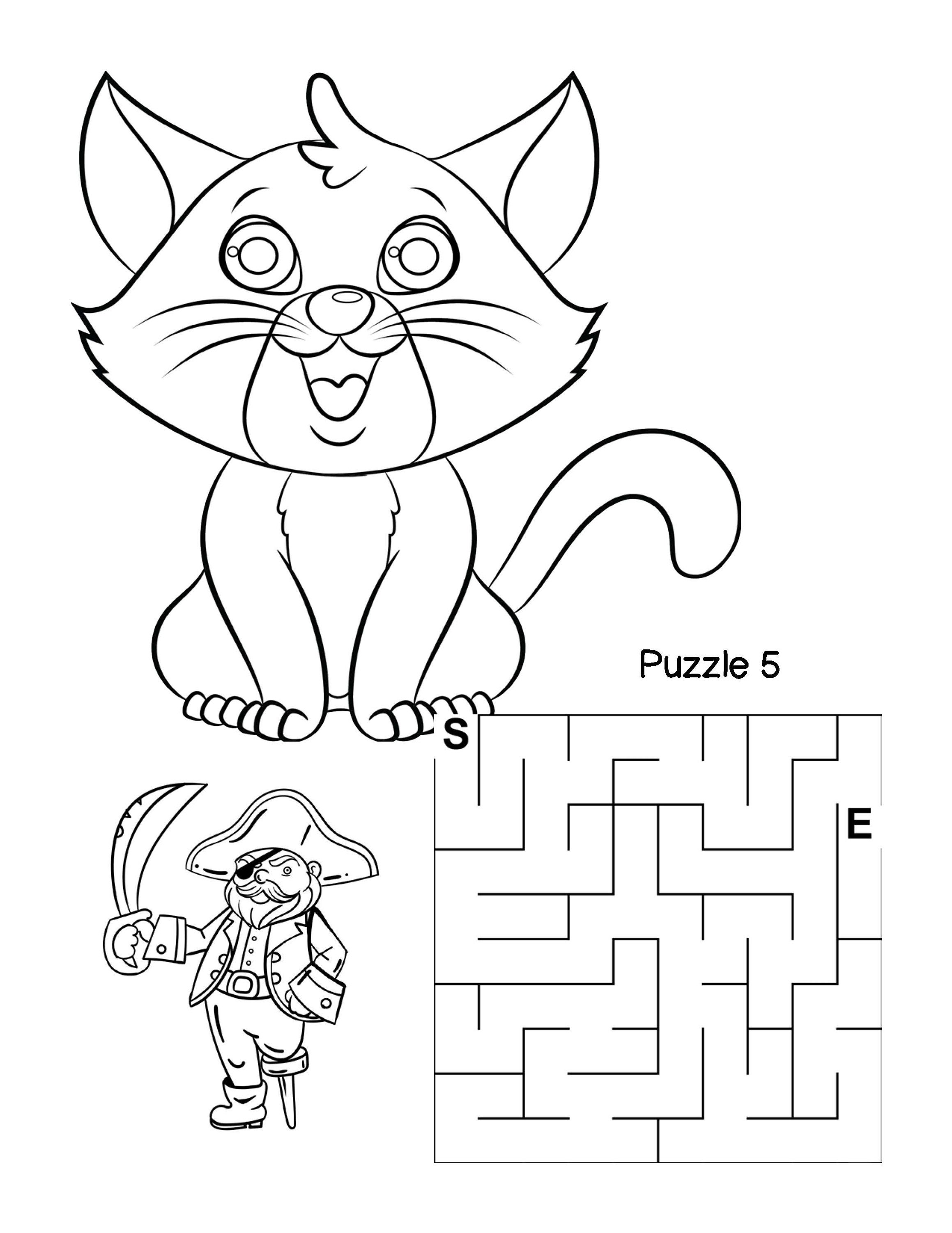 10 Maze Puzzles With Solutions and Cute Figures to Color | Easy Maze ...