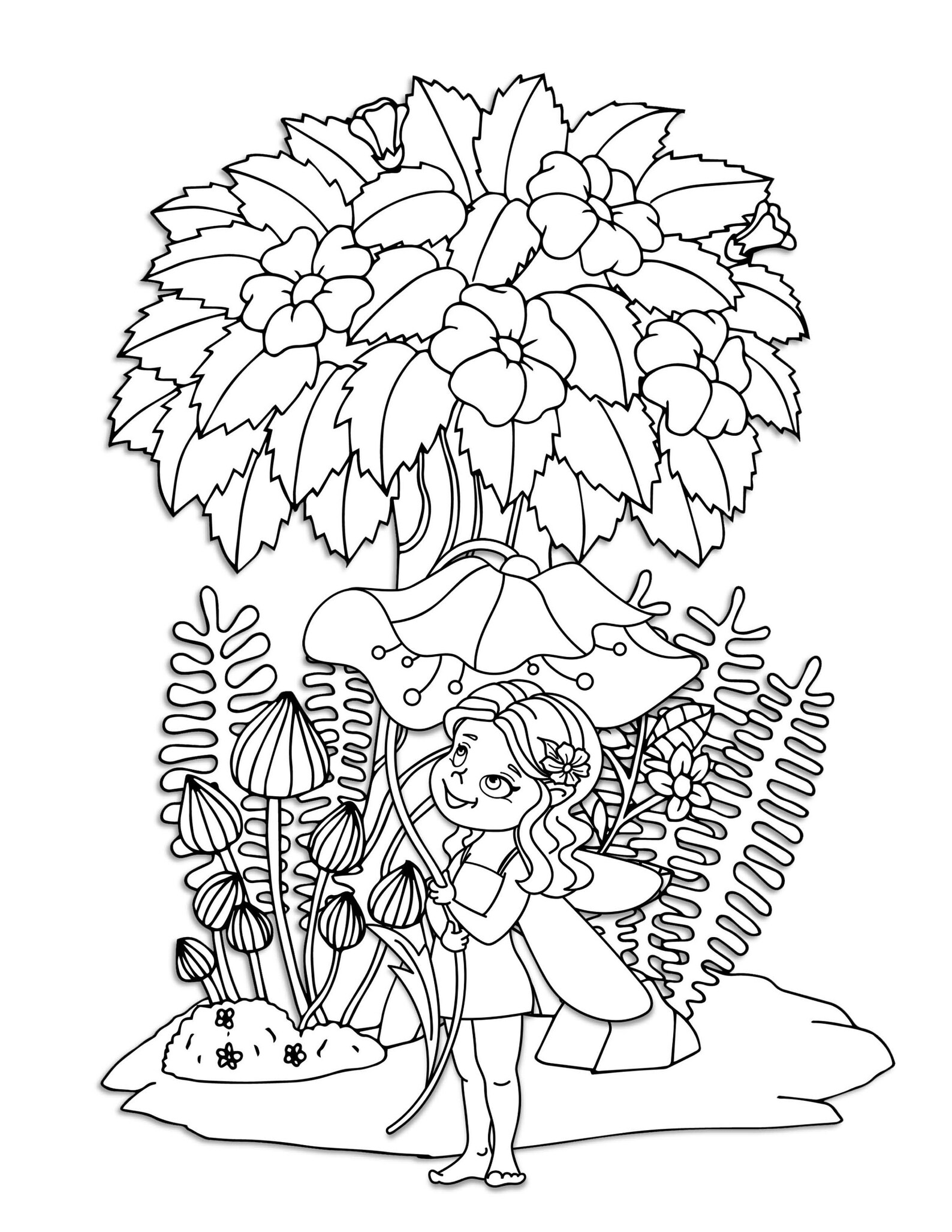 Fairy Woodland Garden Scenes Coloring Pages for Kids, Fairies and Fairy ...