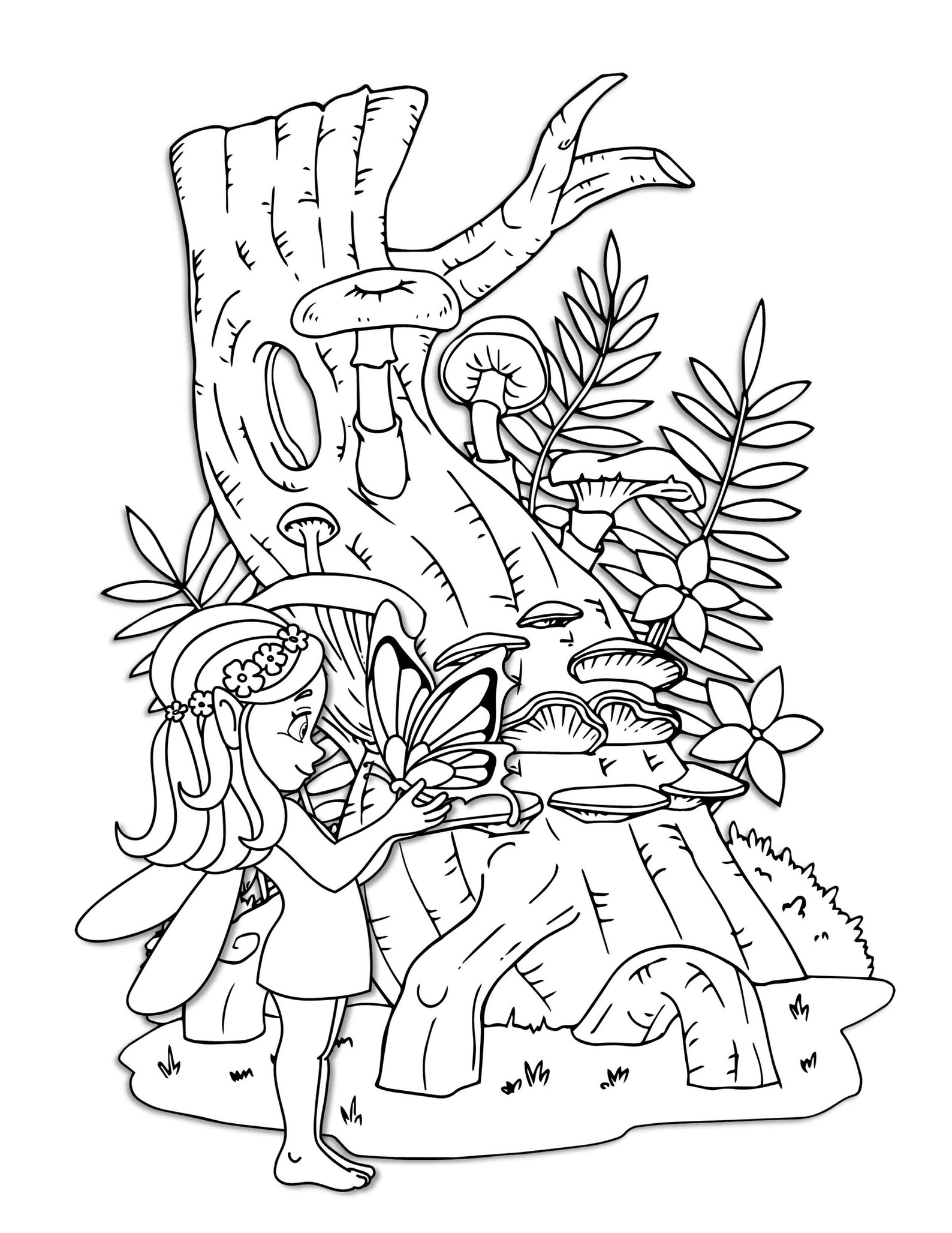 Fairy Woodland Scenes Coloring Pages for Kids, Cute Fairies to Colour ...