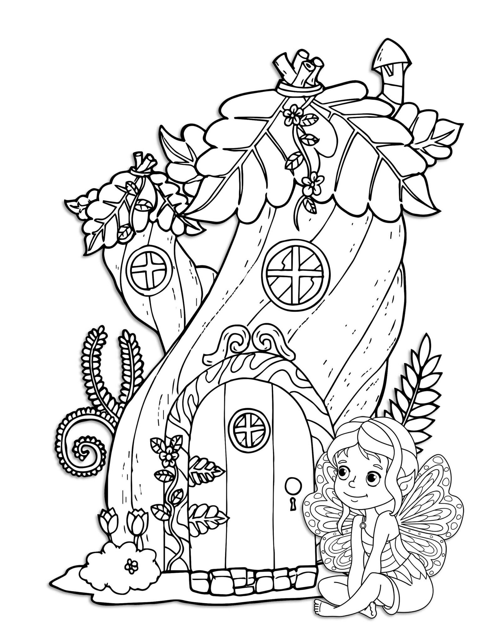 Fairy Woodland Scenes Coloring Pages for Kids, Cute Fairies to Colour ...