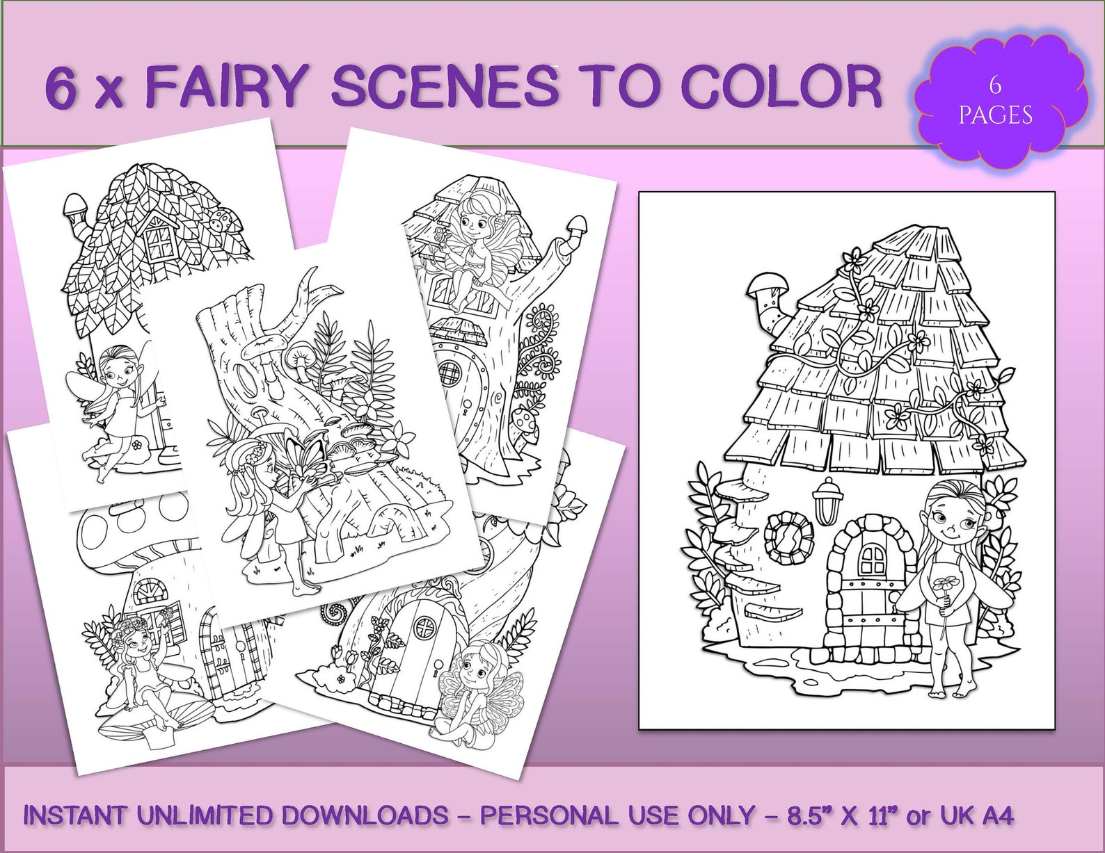 Fairy Woodland Scenes Coloring Pages for Kids, Cute Fairies to Colour ...