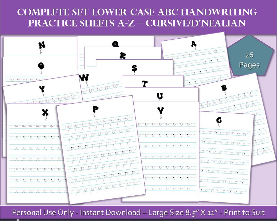 ABC Lower Case Handwriting Tracing Practice Sheets | 26 Page Bundle of ...
