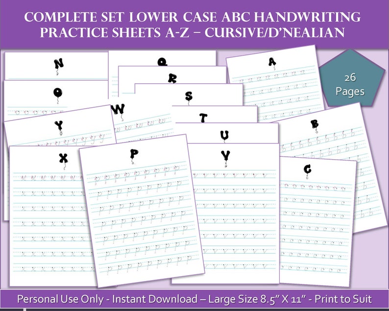 ABC Lower Case Handwriting Tracing Practice Sheets | 26 Page Bundle of ...