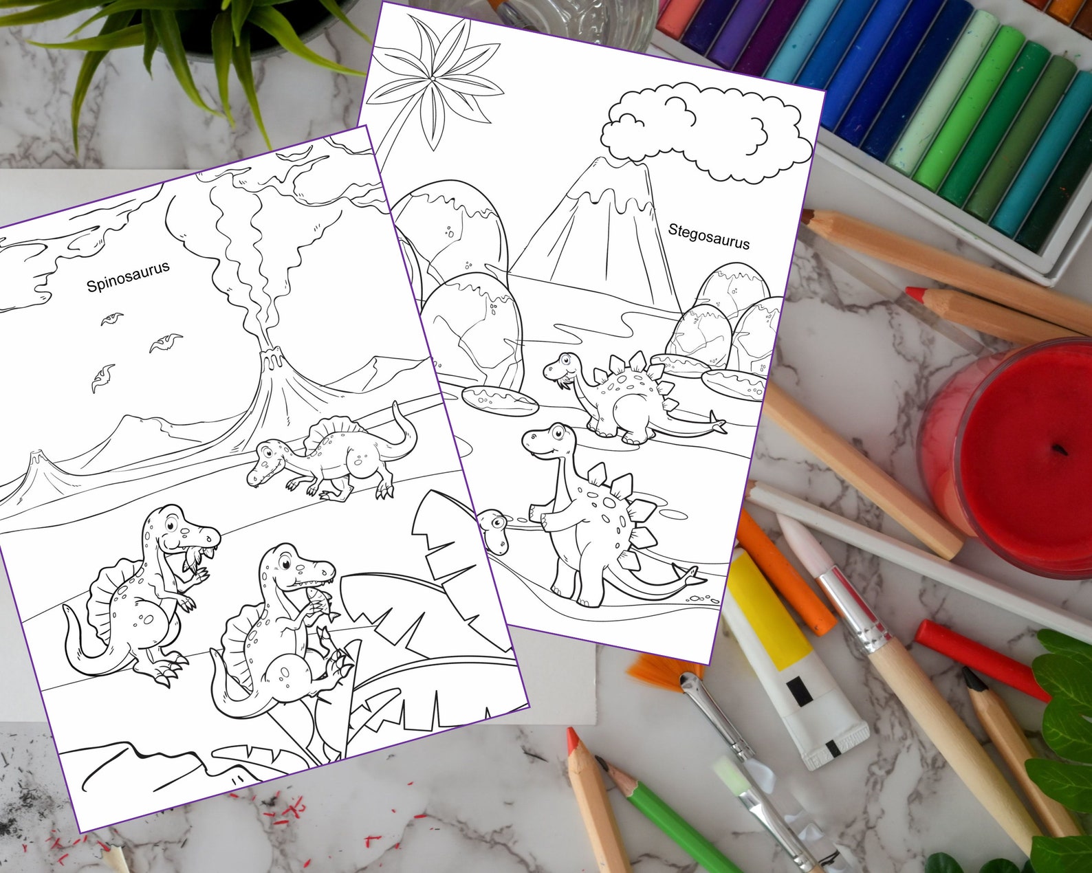Coloring Pages for Kids, Dinosaurs and Jurassic Backgrounds INSTANT ...
