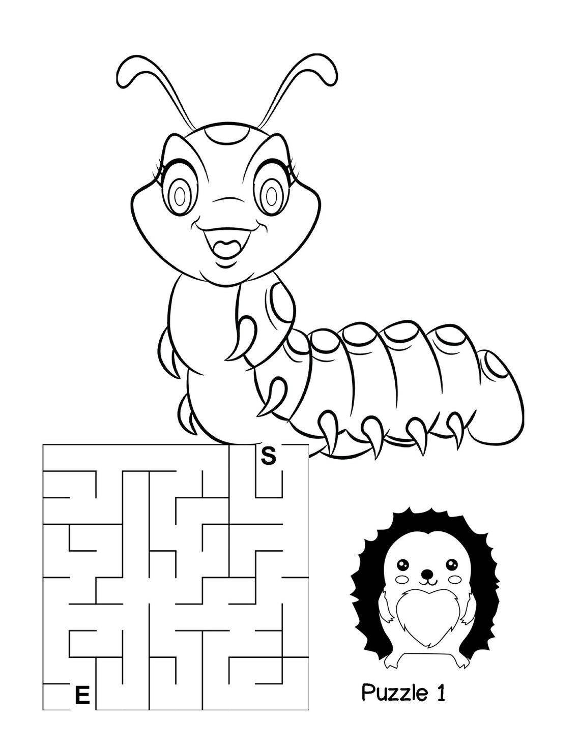 10 Maze Puzzles With Solutions and Cute Figures to Color Easy Maze ...