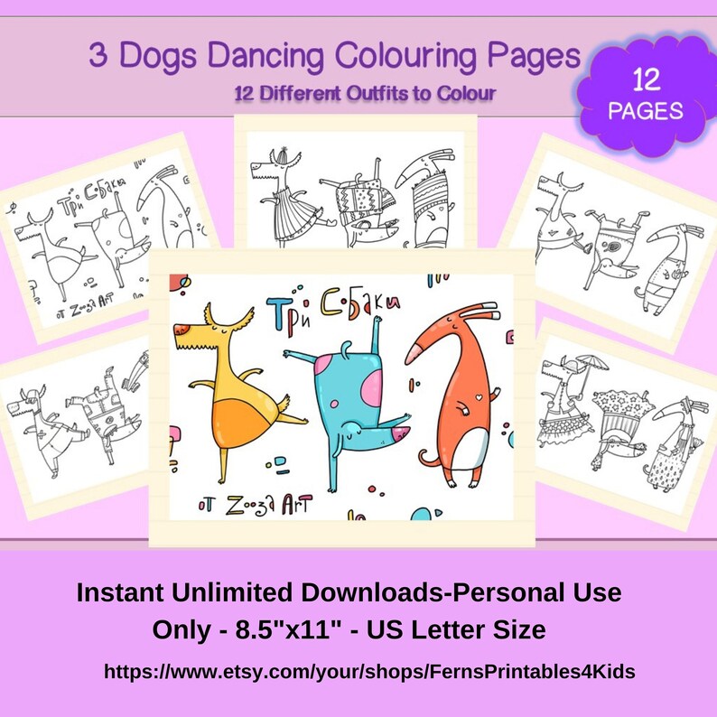 Super Cute Dogs Dancing Coloring Pages 12 Pages Instant - Etsy