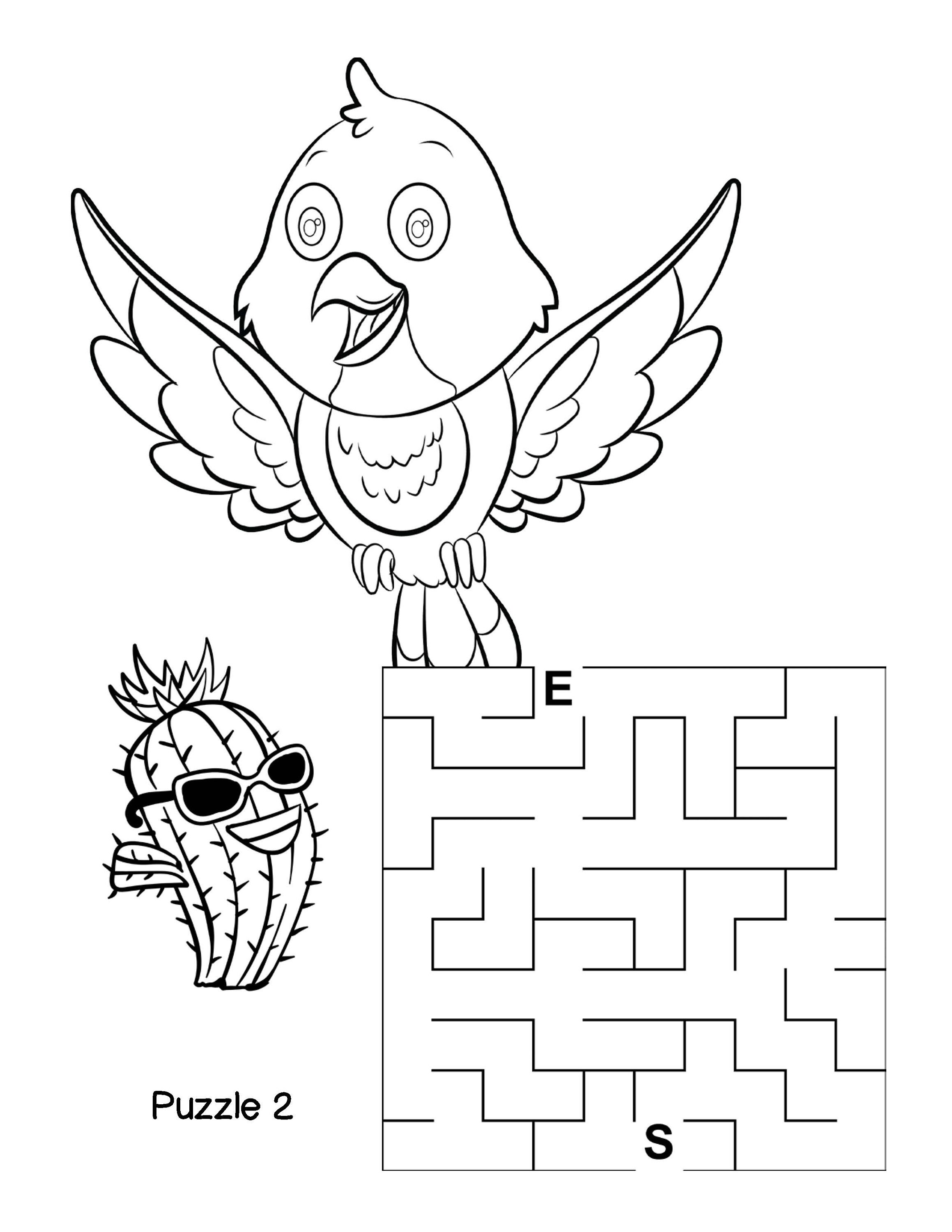 10 Maze Puzzles With Solutions and Cute Figures to Color | Easy Maze ...