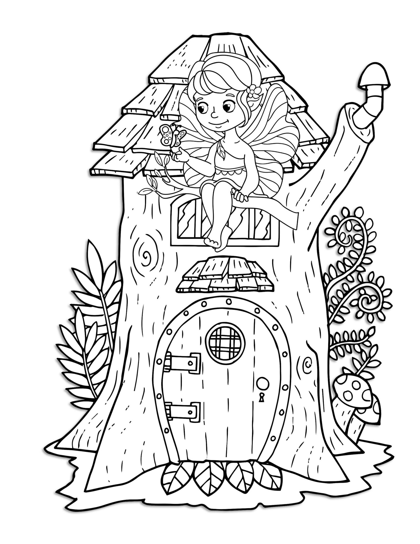 Fairy Woodland Scenes Coloring Pages for Kids, Cute Fairies to Colour ...