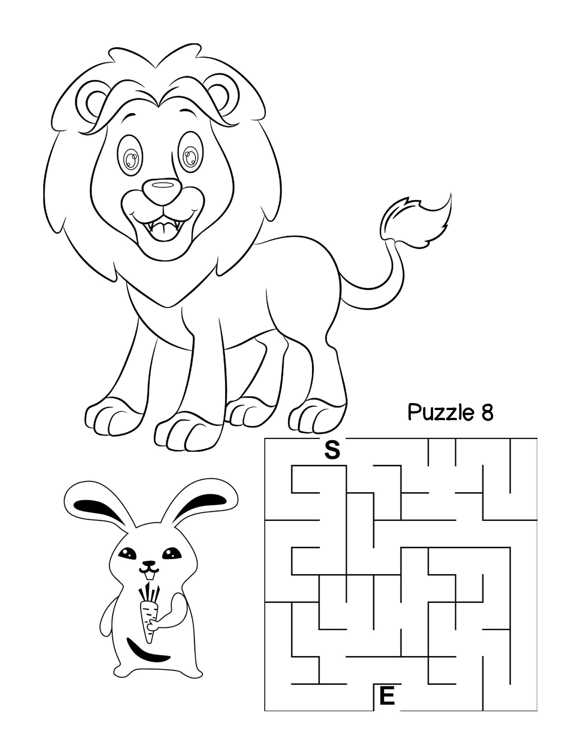 10 Maze Puzzles With Solutions and Cute Figures to Color Easy Maze ...