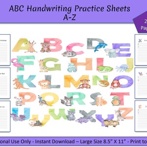 Kids ABC Animal Alphabet Practice Sheets With INSTANT DOWNLOAD - Etsy