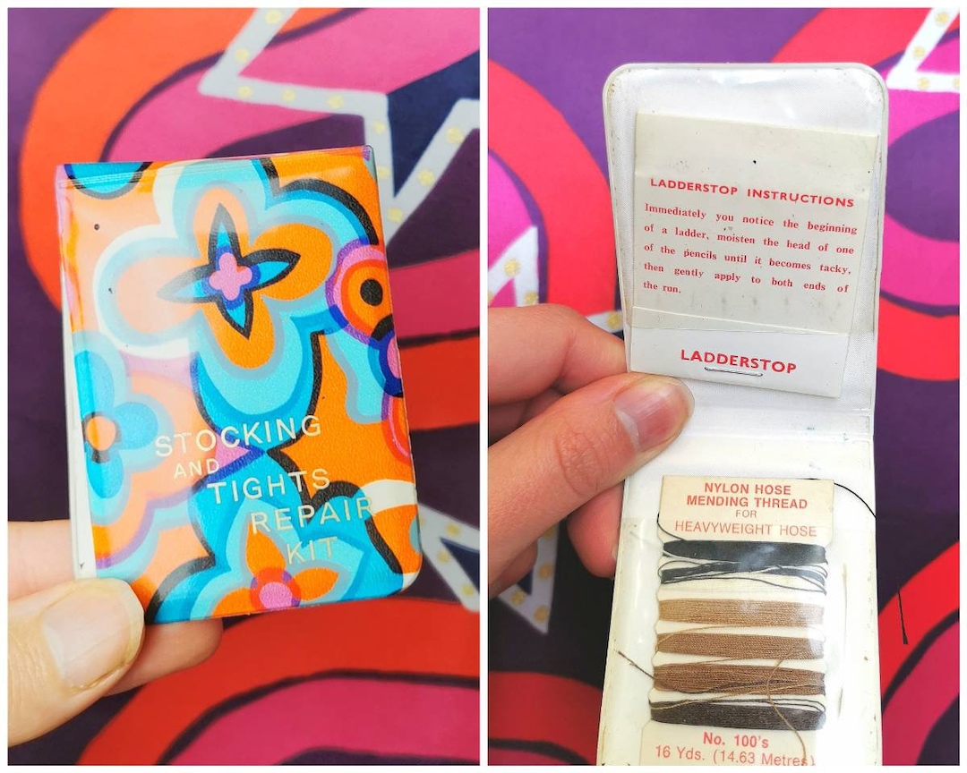 Vintage 60s Stocking and Tights Repair Kit, 60s Psychedelic Pattern ...