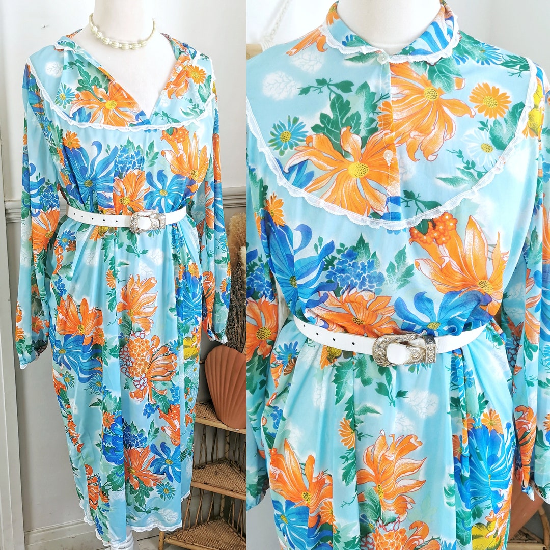Vintage 70s Tropical Floral Dress, Beach Cover Up, Summer Holiday ...