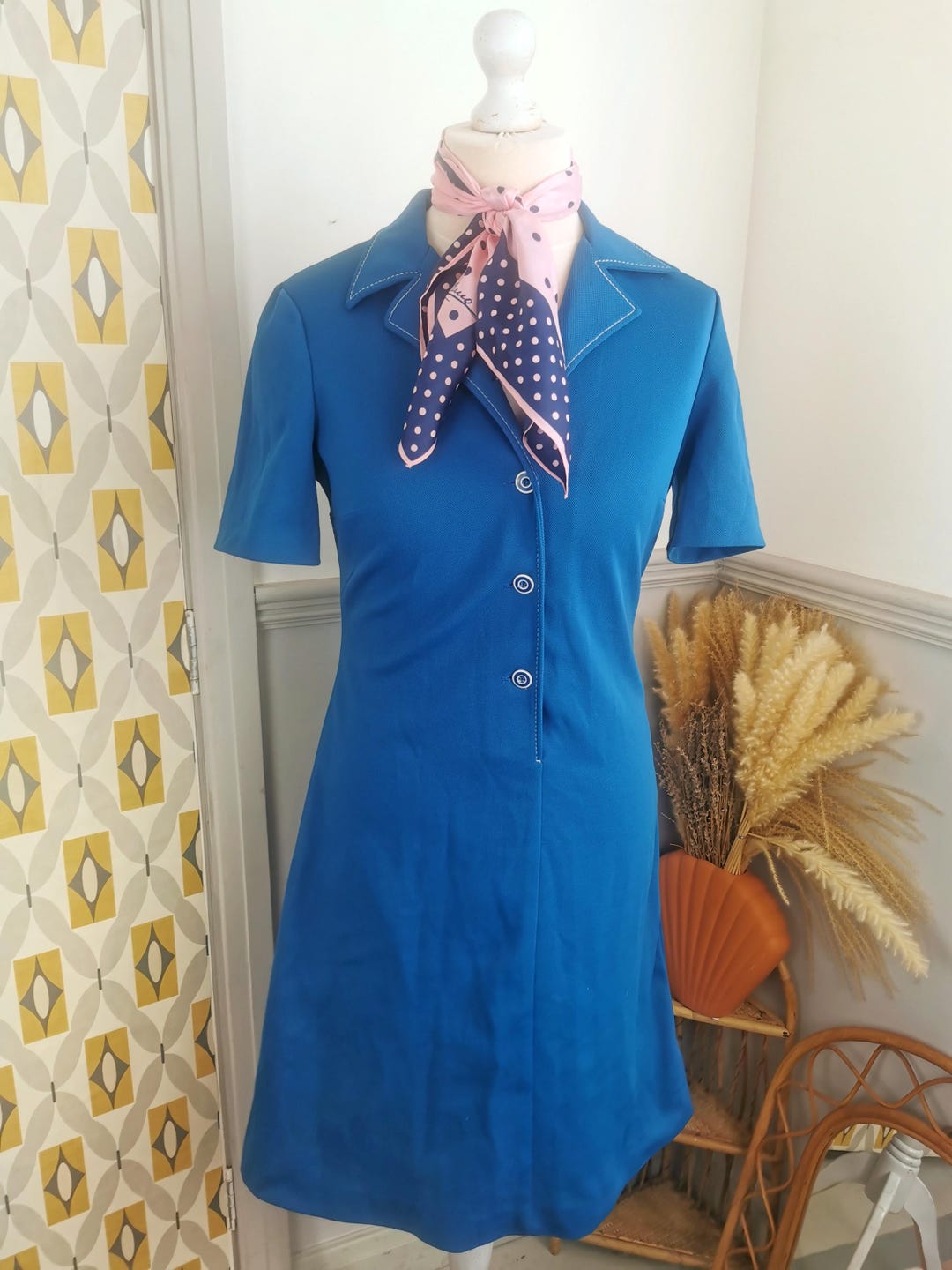 Vintage Blue Mod Shirt Dress, Mini Dress, 60s 70s Dress, Nautical ...