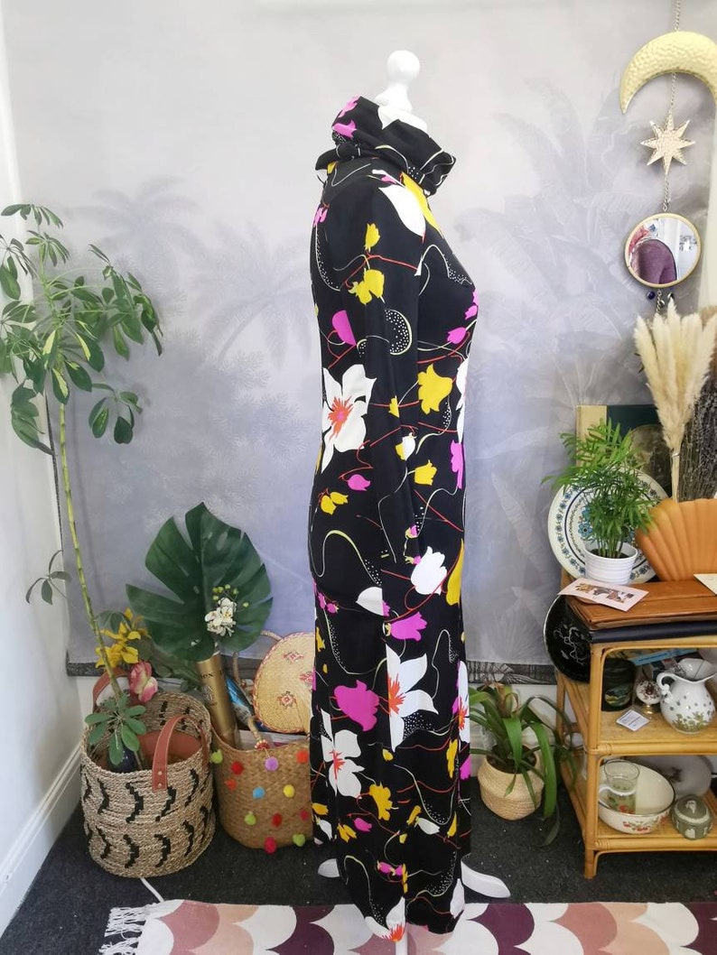 Vintage 70s Floral Maxi Dress,turtle Neck Dress,roll Neck Dress,vintage ...