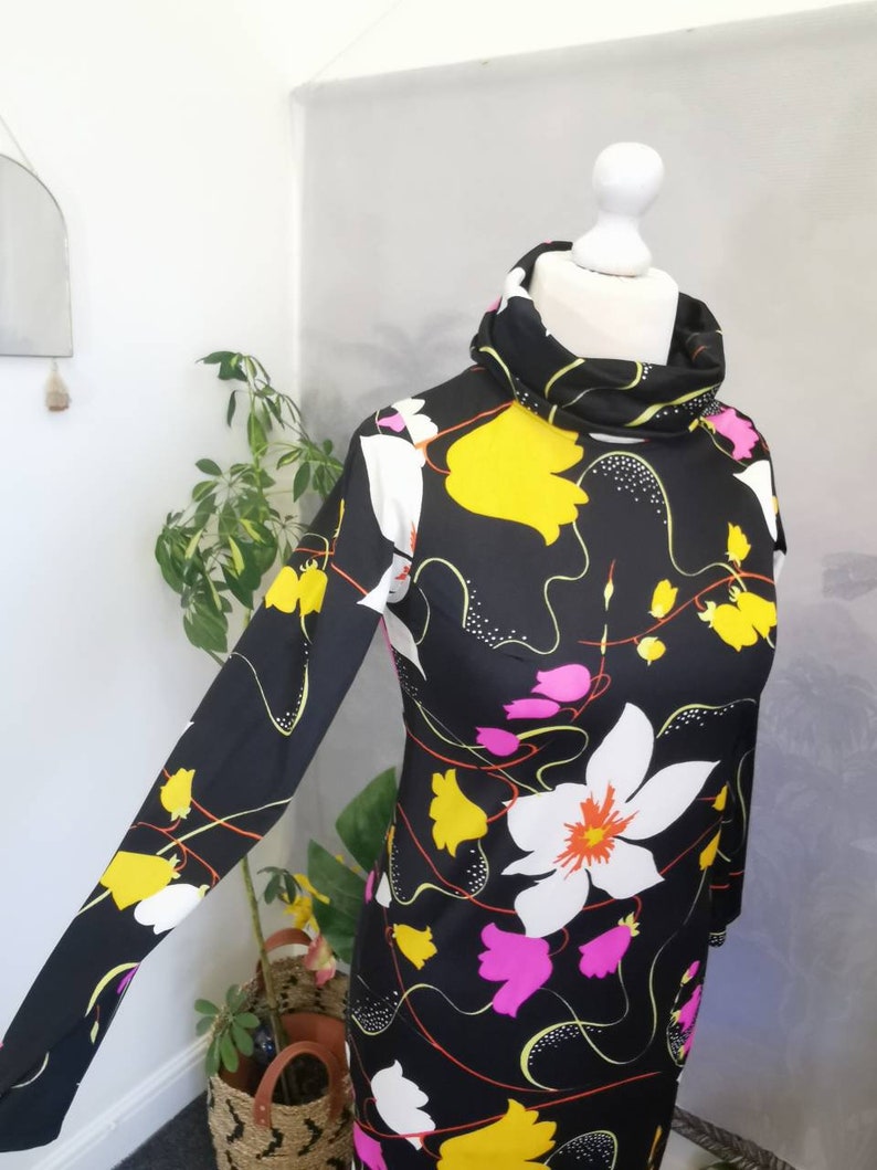Vintage 70s Floral Maxi Dress,turtle Neck Dress,roll Neck Dress,vintage ...