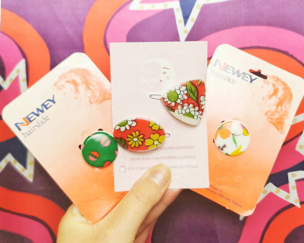 Vintage Floral Hair Clips, Retro Hair Clips, Hair Slides, Plastic Hair ...