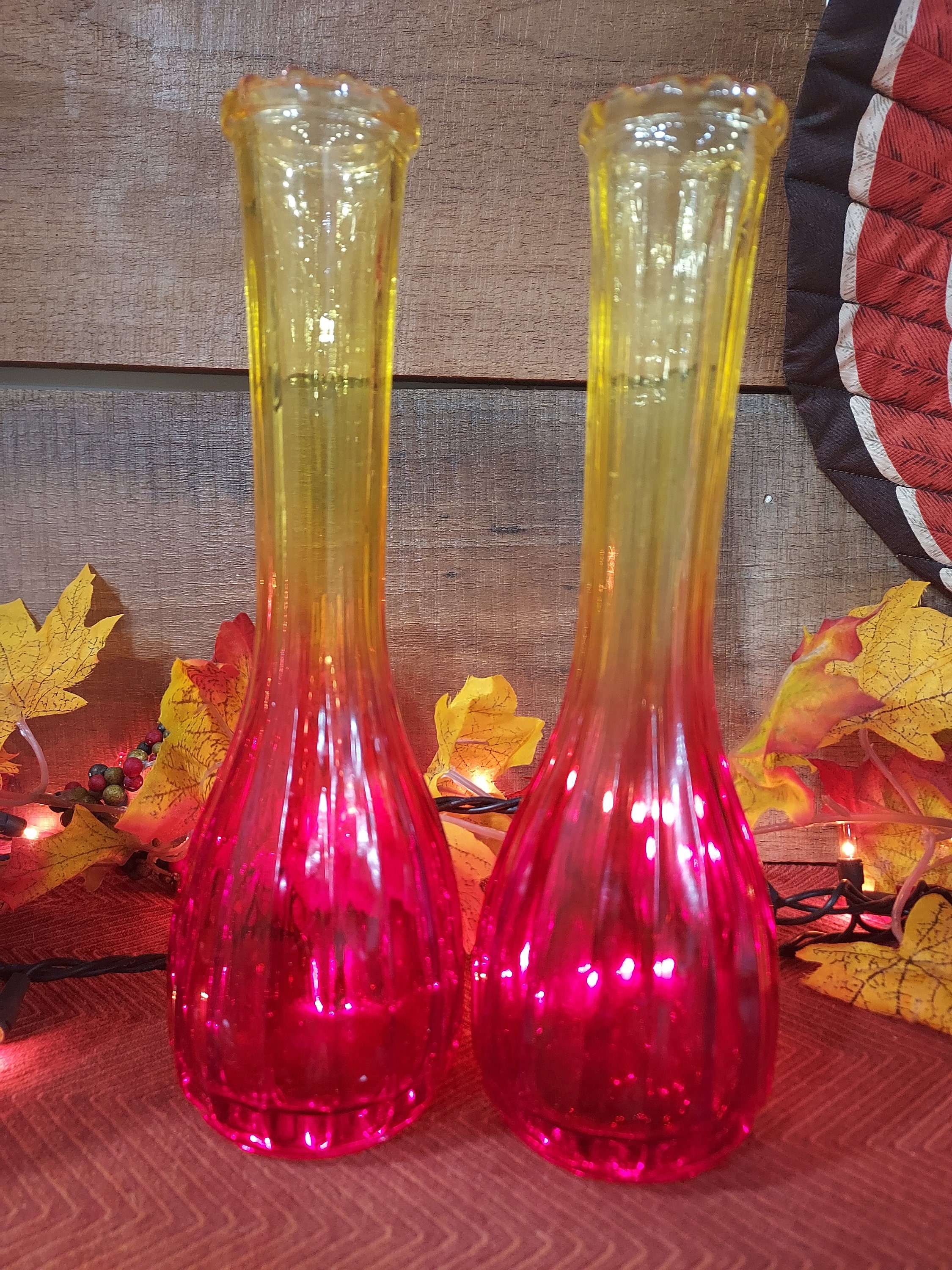 Set of 2 Vintage Reverse Amberina Glass Vases - Etsy