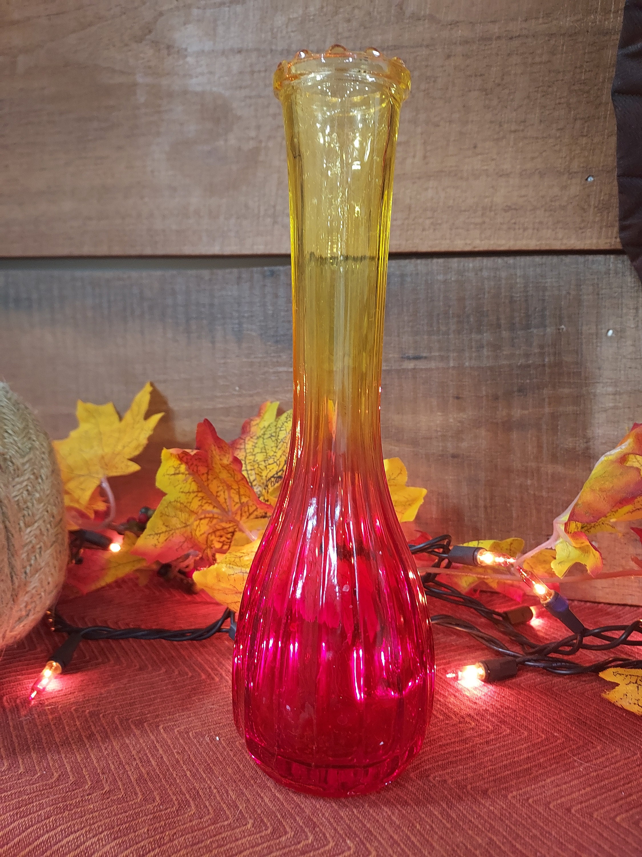 Set of 2 Vintage Reverse Amberina Glass Vases - Etsy