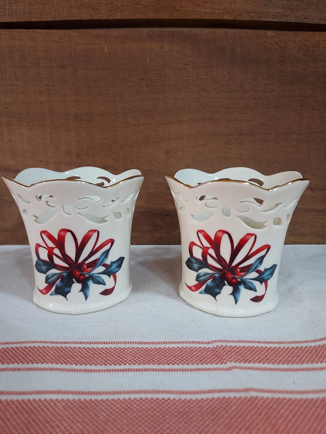 Vintage Lenox Winterberry Votive Holders - Etsy