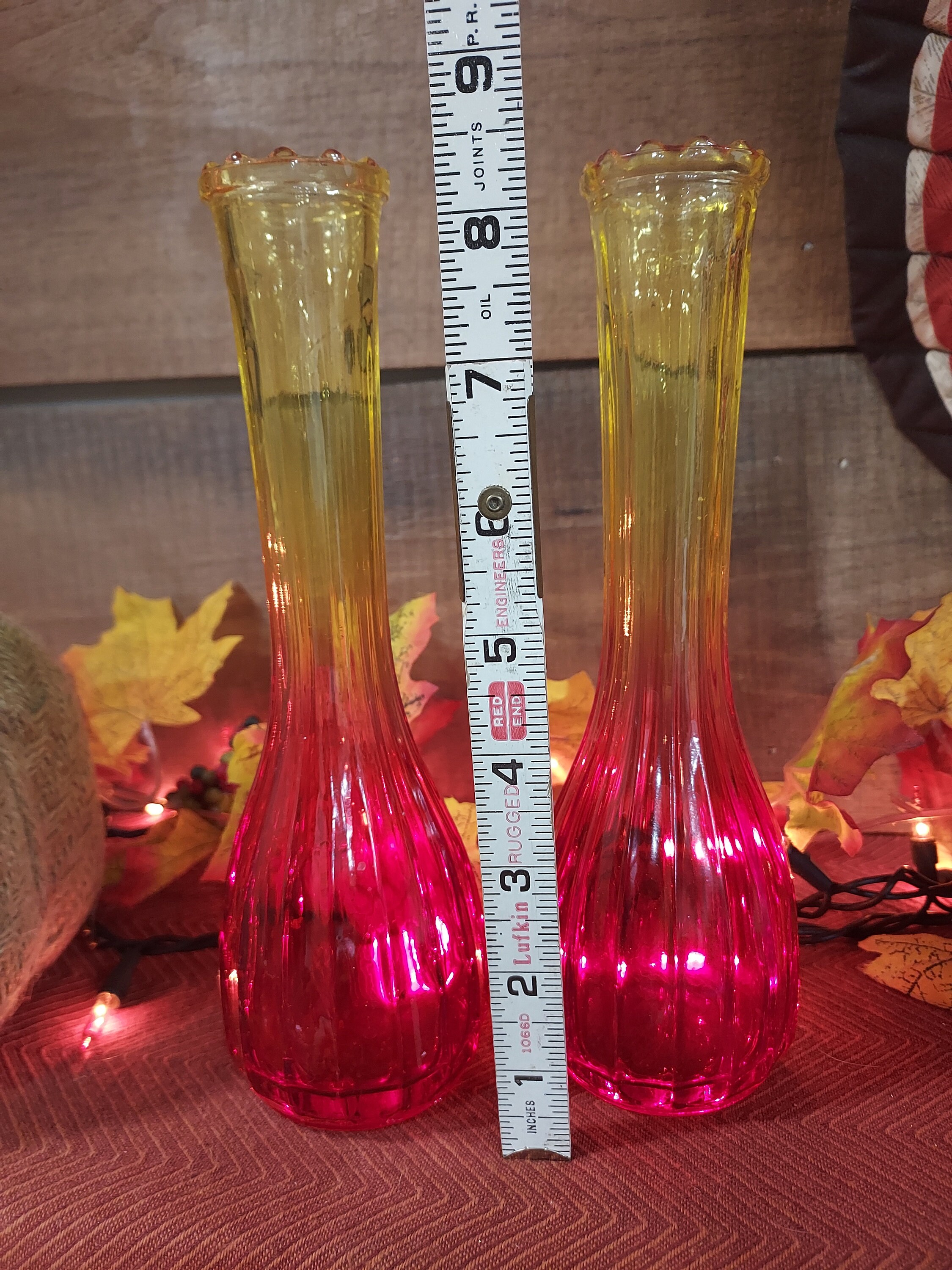Set of 2 Vintage Reverse Amberina Glass Vases - Etsy