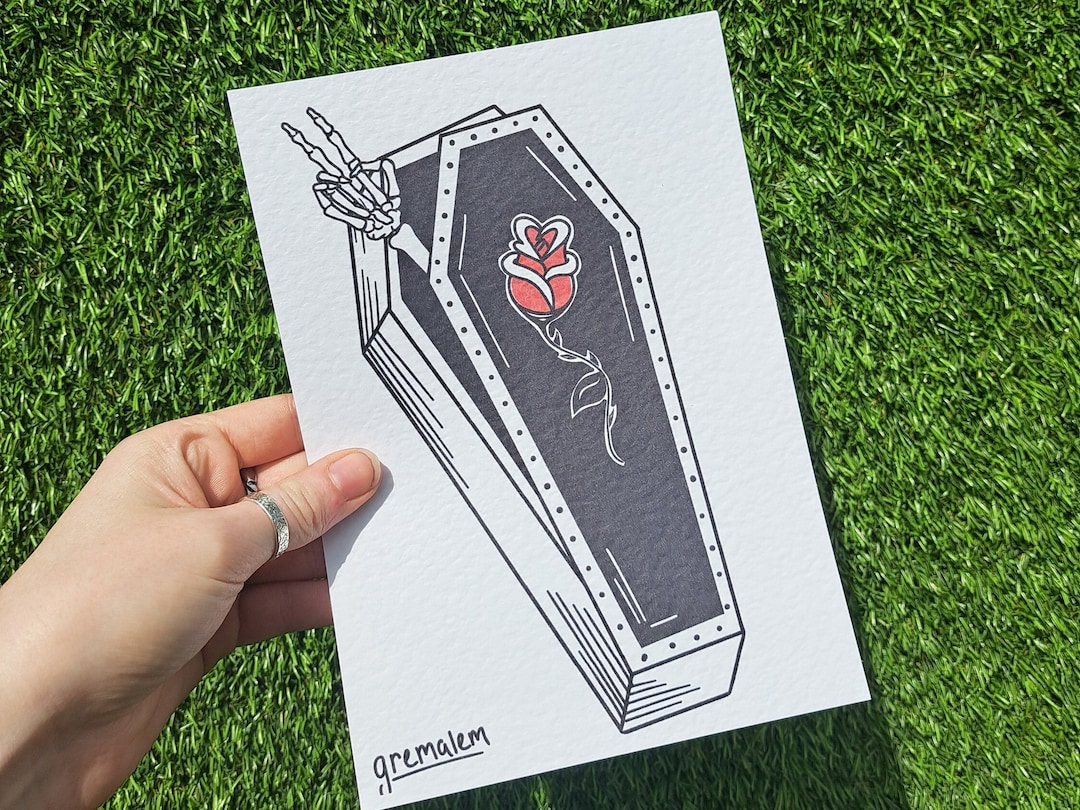 Peace Out, Trad Coffin Tattoo Inspired Art Print With a Rose and ...