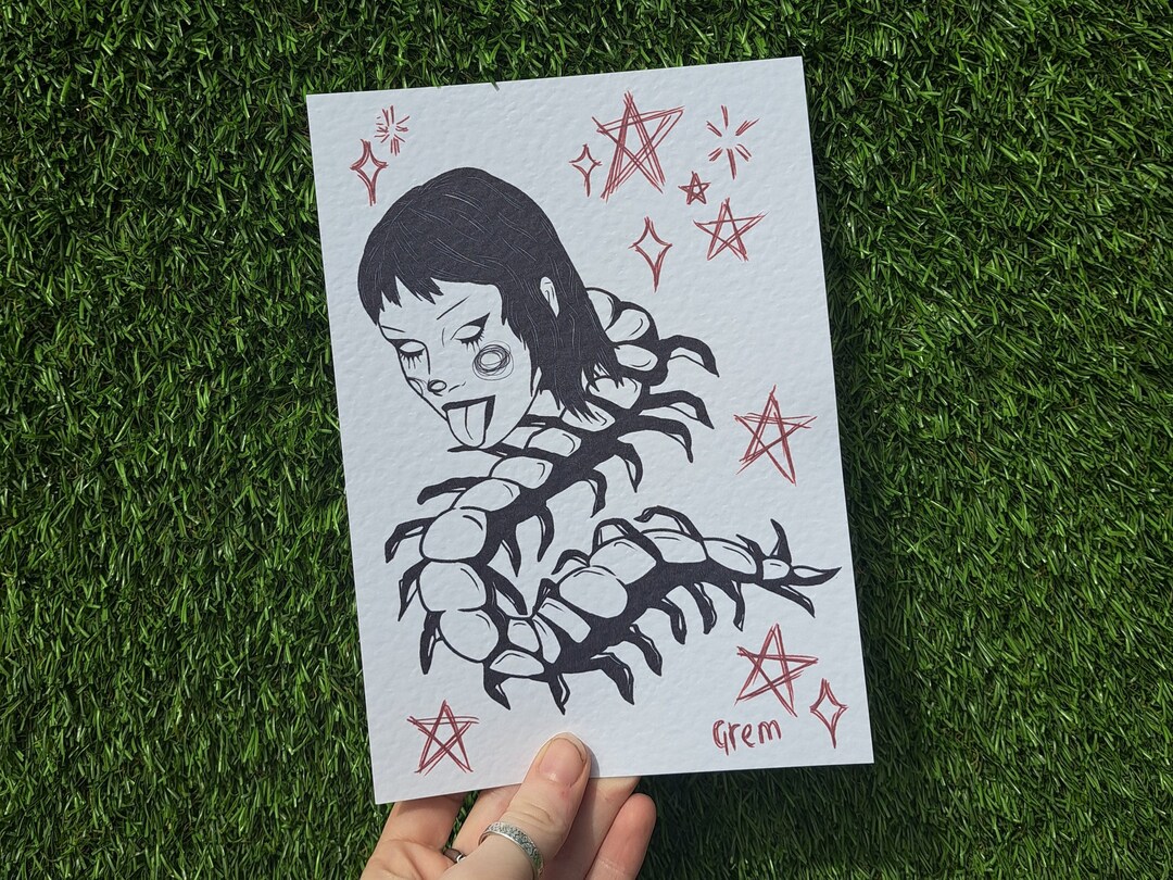 Centipede Girly Art Print, Alternative Creepy Wall Art, Hand-drawn ...