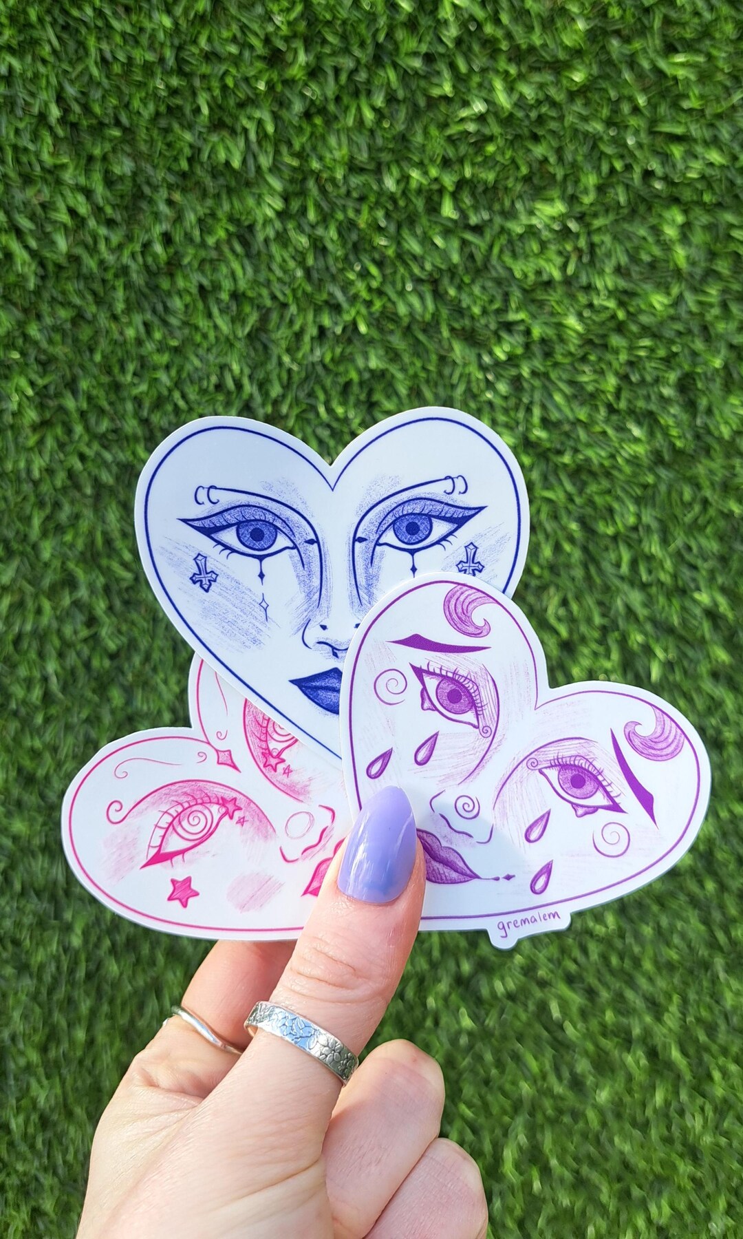 Heart Face Stickers | Vinyl Stickers Hand Drawn Original Designs | Die ...