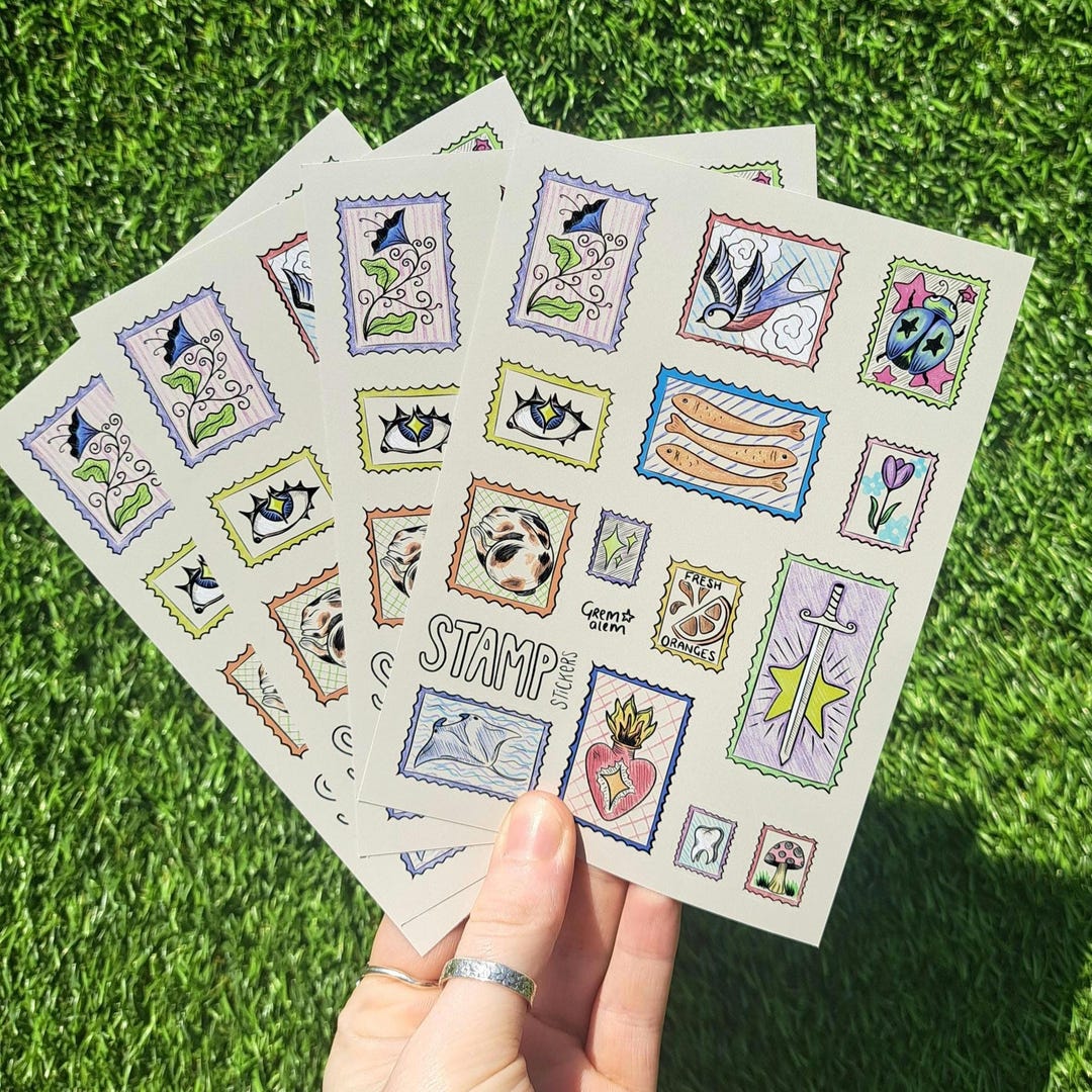 Stamp Sticker Sheet | Illustrated Die Cut Stickers - Etsy