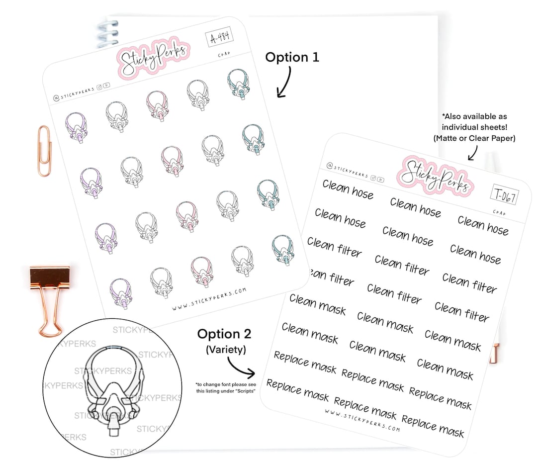 CPAP | Health | Self Care | Small Doodles | Small Planner Stickers ...