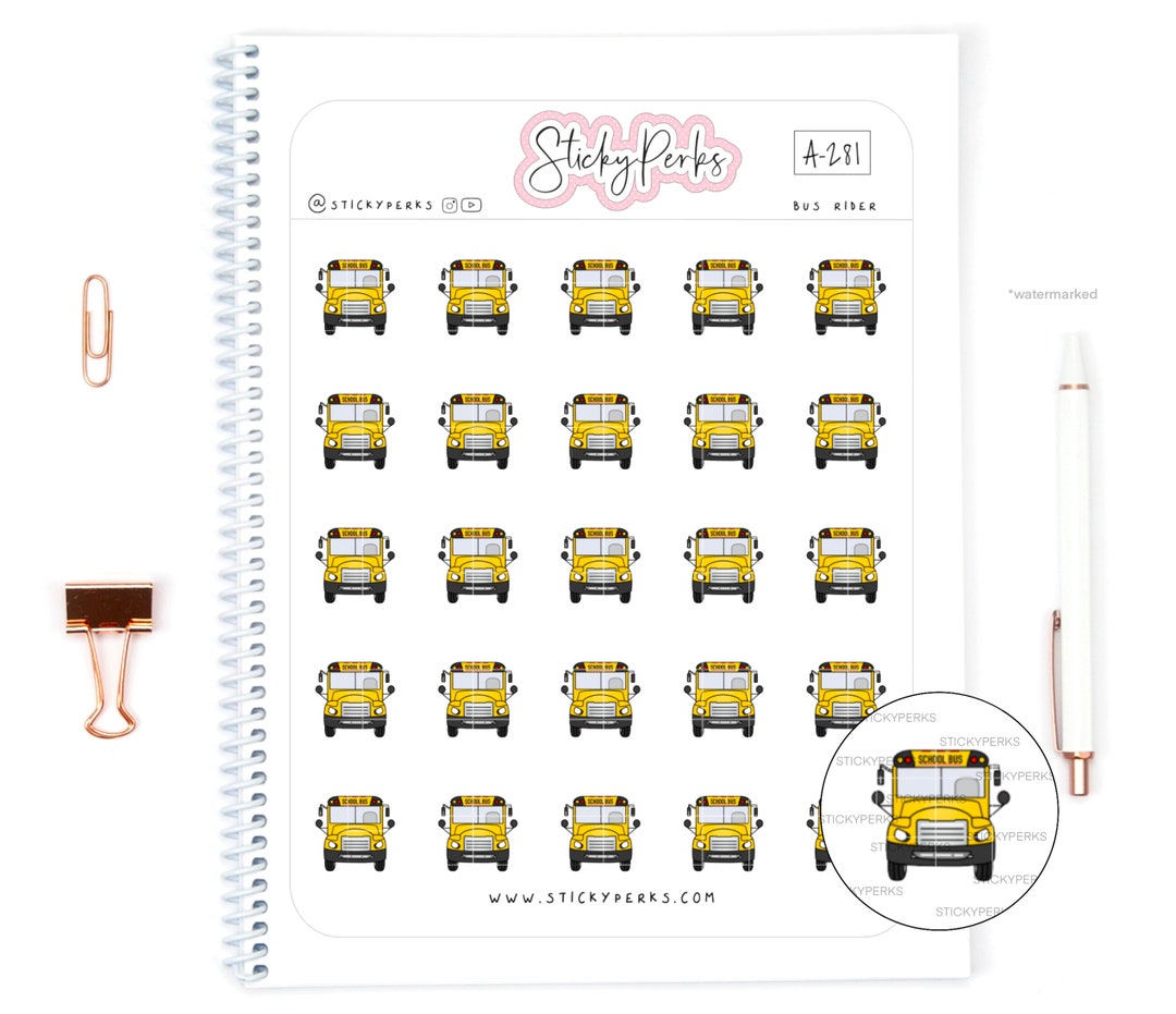 School Bus Bus Rider School Time School Pickup Drop off Planner Sticker ...