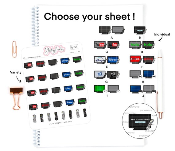 Tvs Planner Stickers Electronics TV Shows Watch TV | Etsy