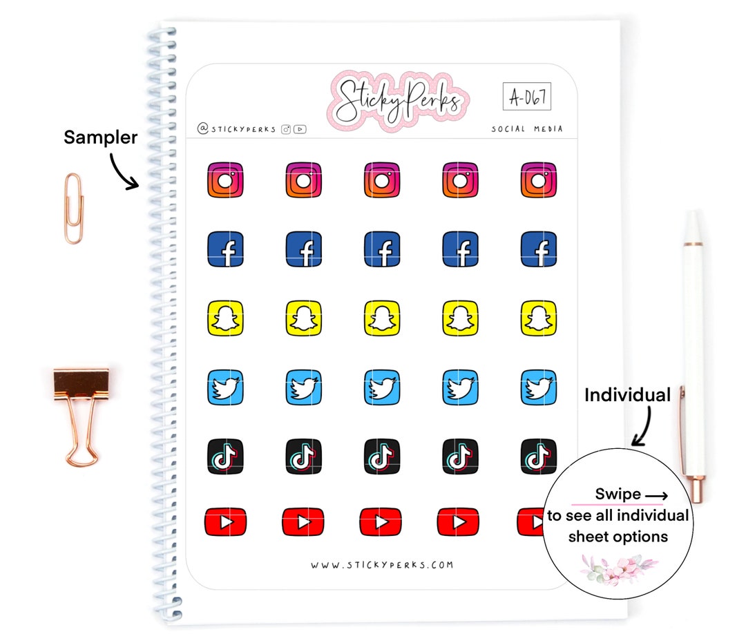 Social Media Icon Planner Sticker | Etsy | Facebook | Instagram ...