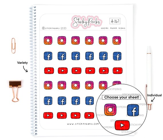 Social Media Icon Planner Sticker Etsy Facebook | Etsy
