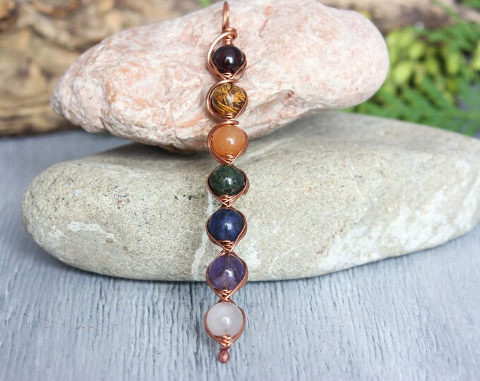 7 Chakra Stones Chakra Necklace Copper Gemstone Necklace | Etsy