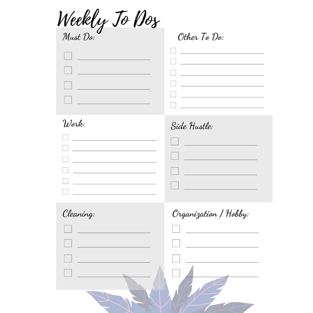 Printable Weekly to Do Checklist | Download - Etsy