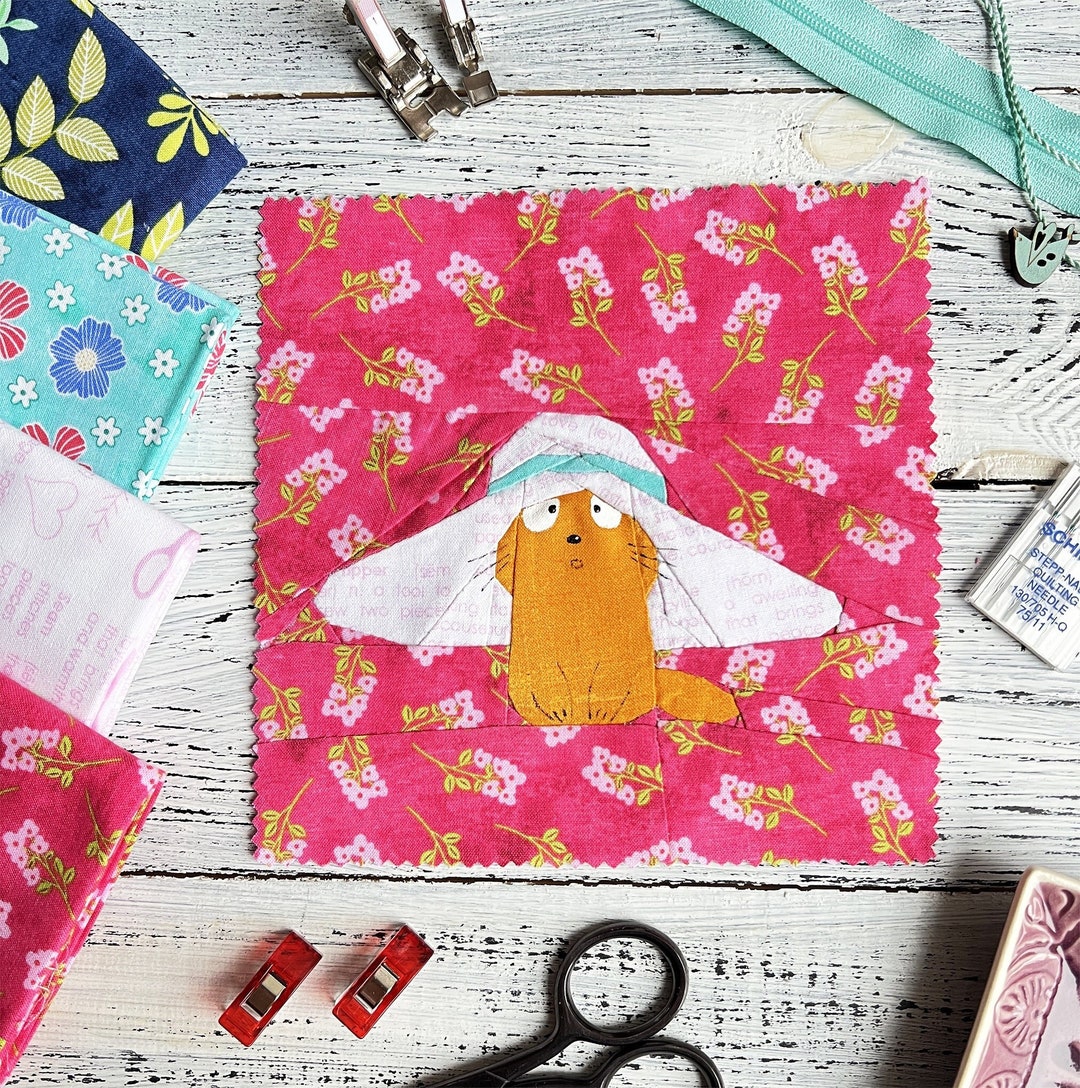Ginger Cat Quilt BLOCK Pattern - Cat Quilt Pattern - Mr Cuteness Cat in ...