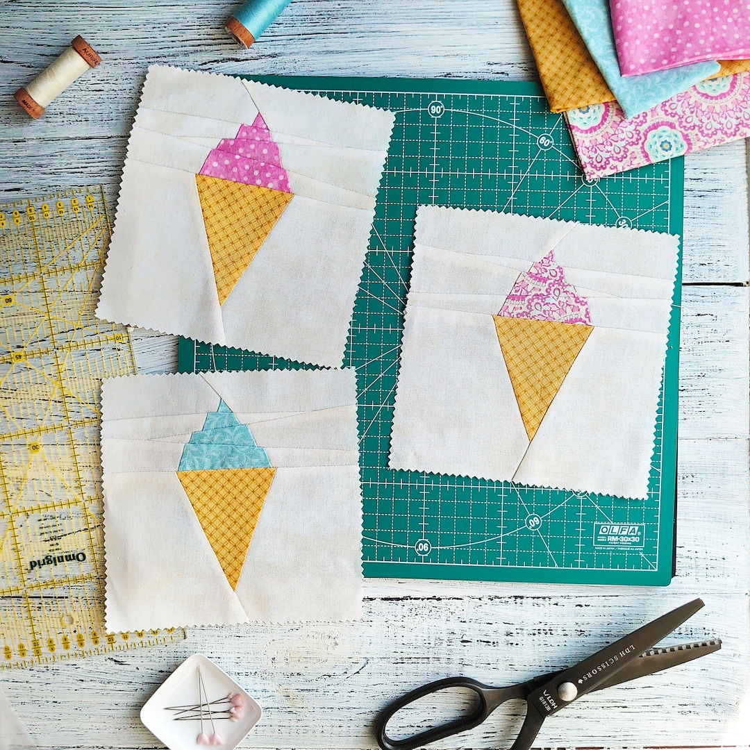 Summer Quilt Block Pattern - Ice Cream Cone Quilt Block Pattern | Pdf ...
