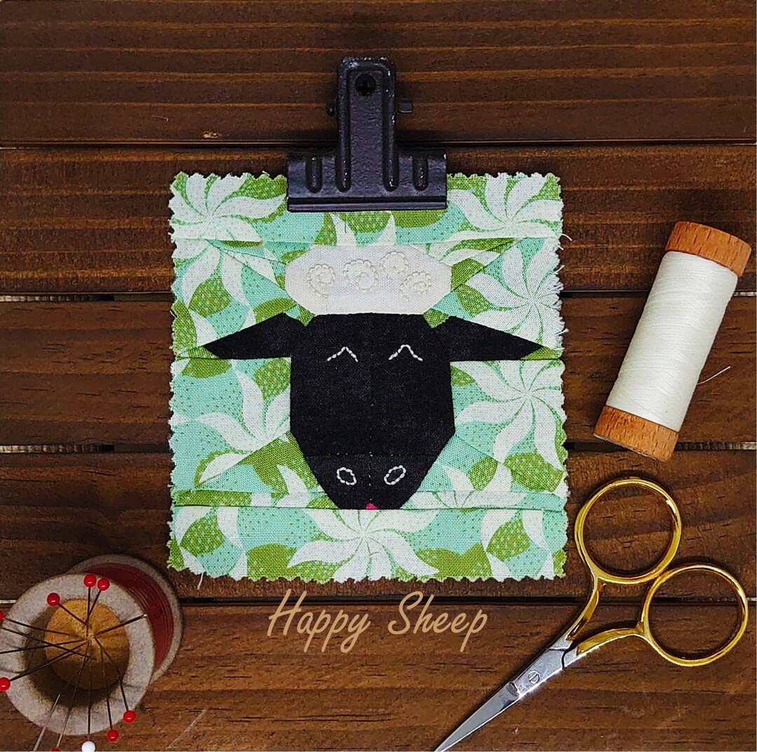 Happy Sheep Quilt Block Pattern Baby Quilt Block Patterns Farm Animal ...