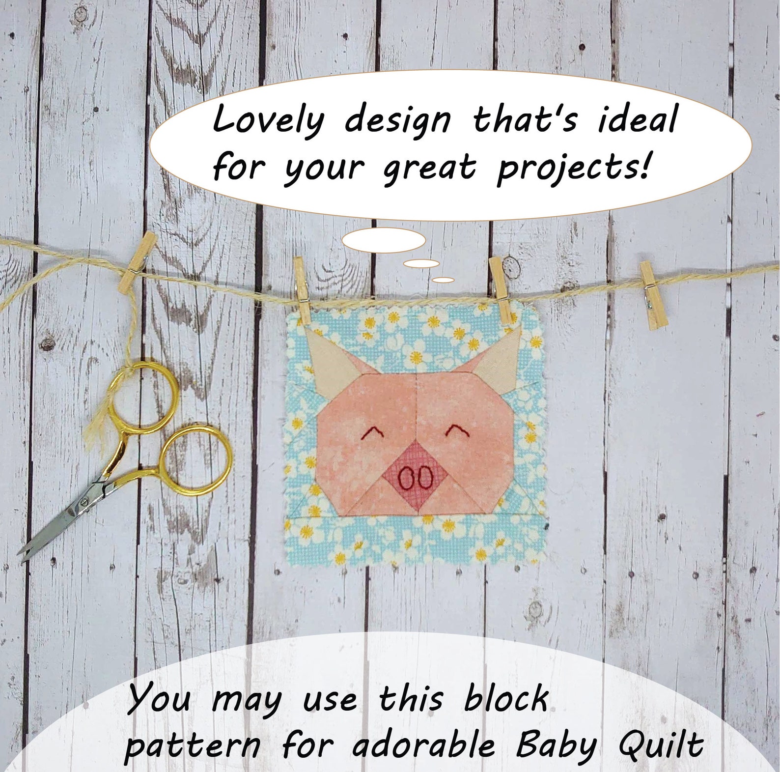 Happy Pig Quilt Block Pattern Baby Quilt Block Patterns - Etsy