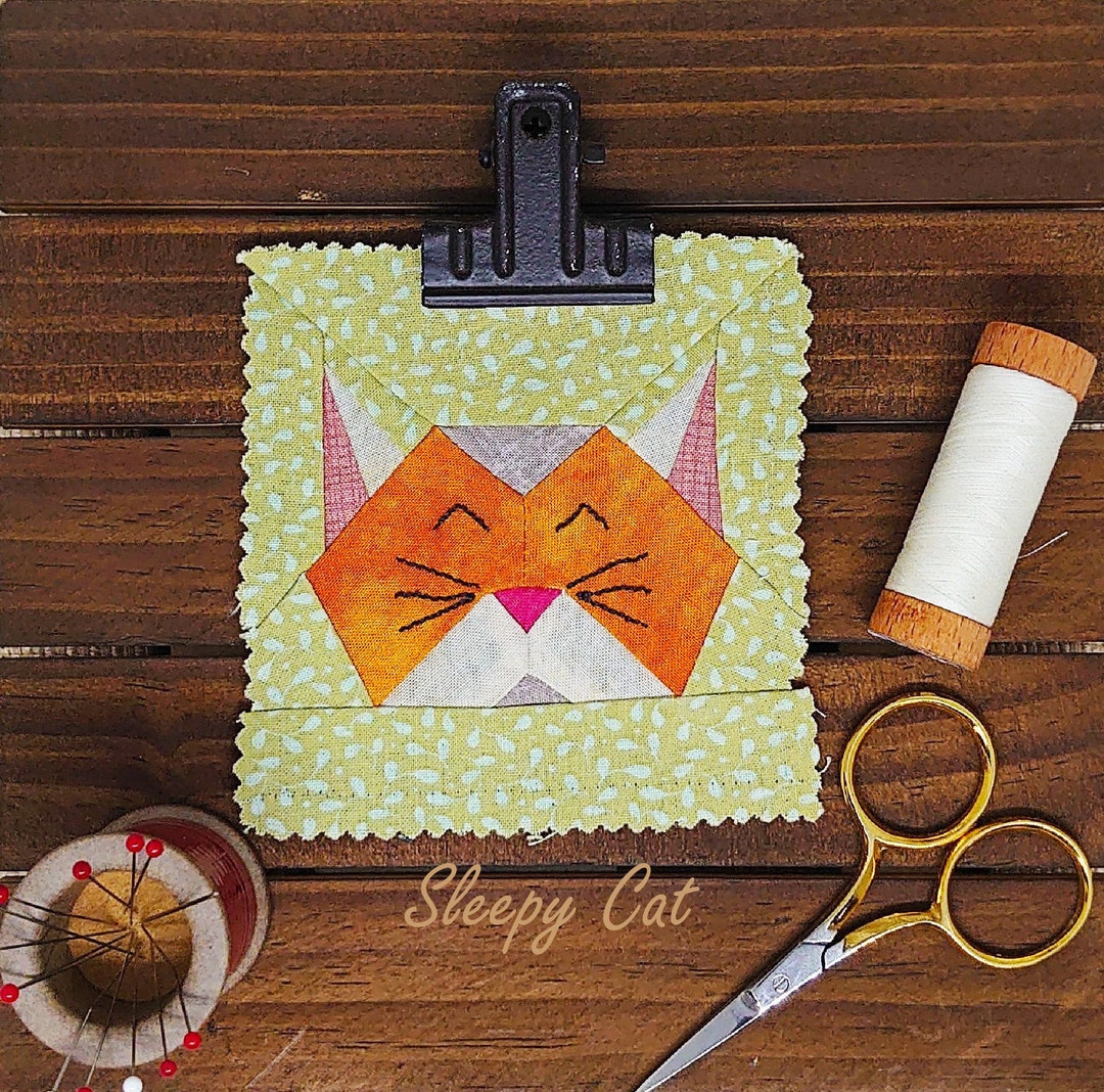 Sleepy Cat - Kitty Quilt Block Pattern | Baby Quilt Block | Cat Quilt ...