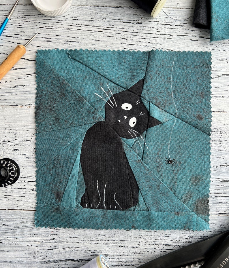 Black Cat Quilt Block Pattern Halloween Cat Spider Quilt - Etsy