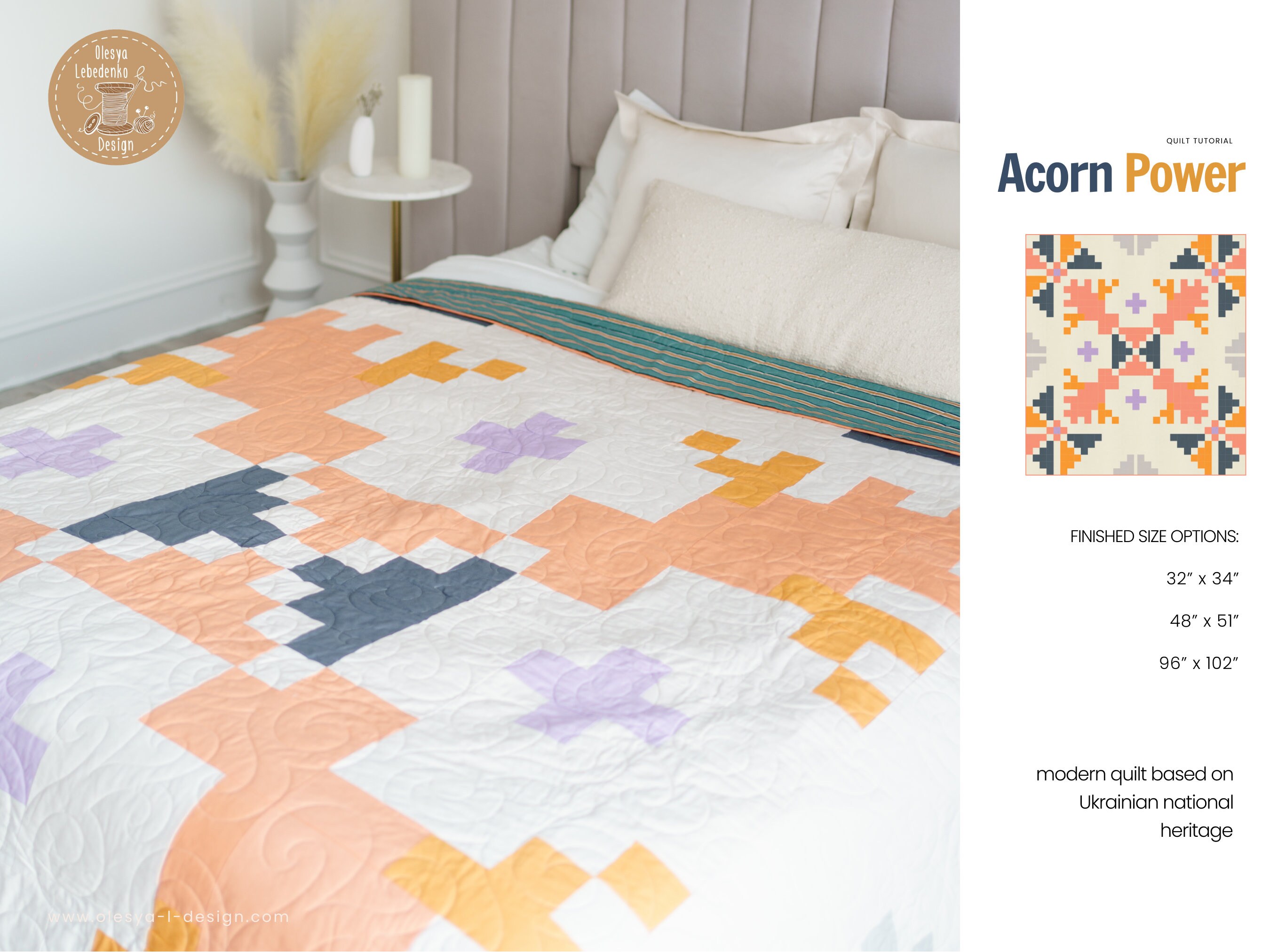 Modern Quilt Patterns Acorn Power Ornament Quilt Patchwork - Etsy